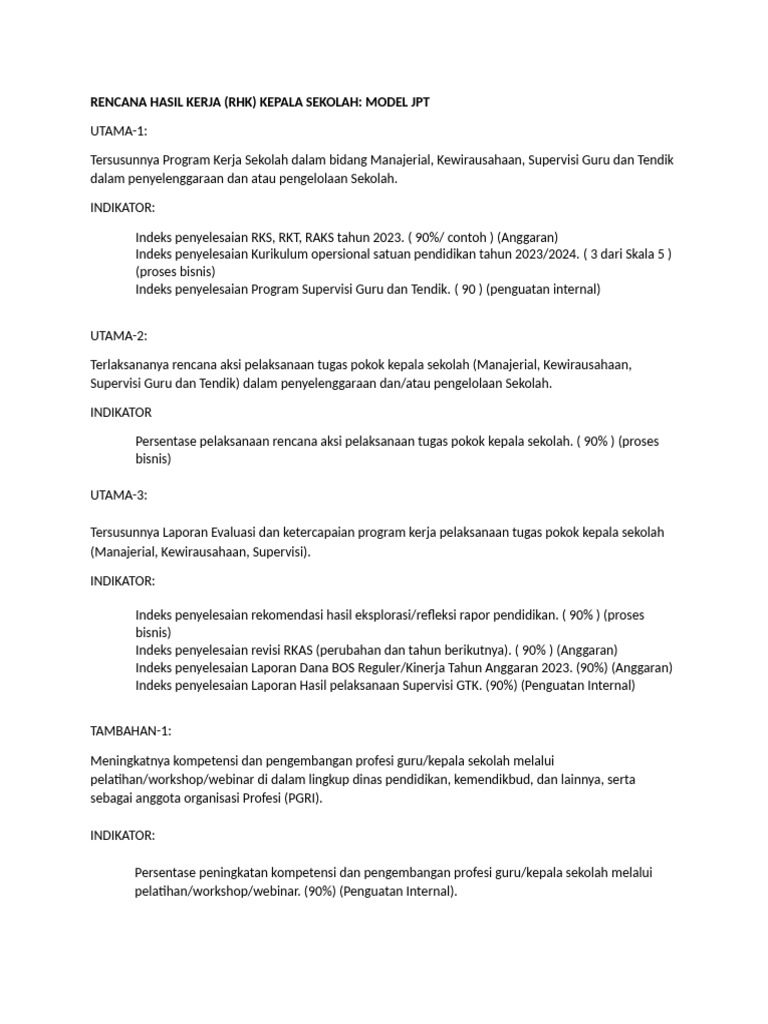 Rencana Hasil Kerja Kepsek | PDF