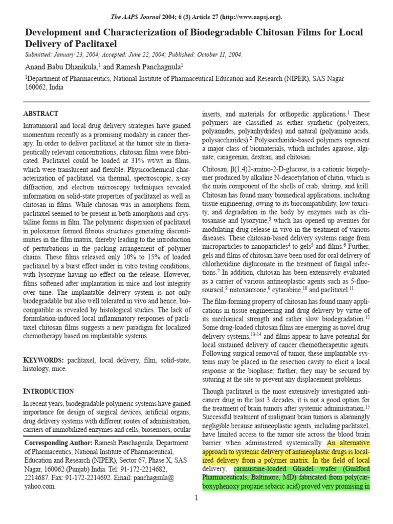 Chitosan Film Pax With Glycerol Plasticiser 2004 Aapsj060327 | PDF