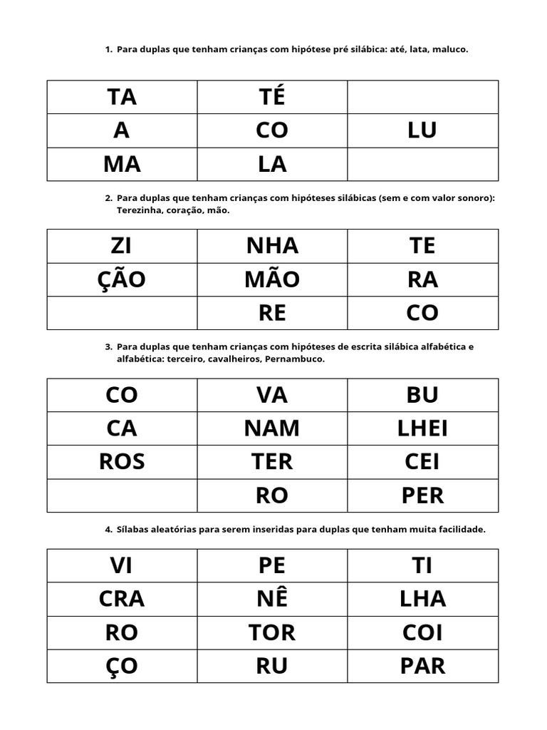 Atividade Para Impressao Silabas Para Montar Palavras Lp01 12ats01 | PDF