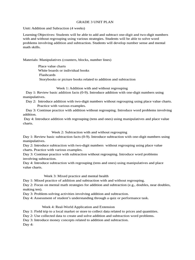 GRADE 3 UNIT PLAN | PDF