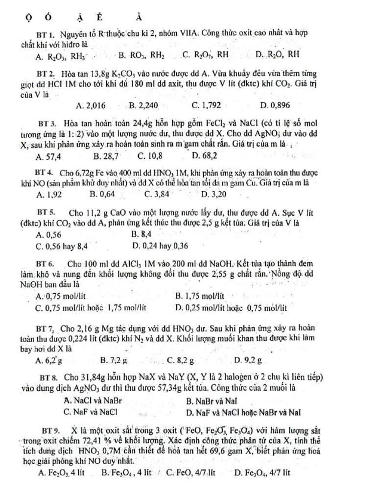 Bai Tap Hoa Hoc 1 | PDF