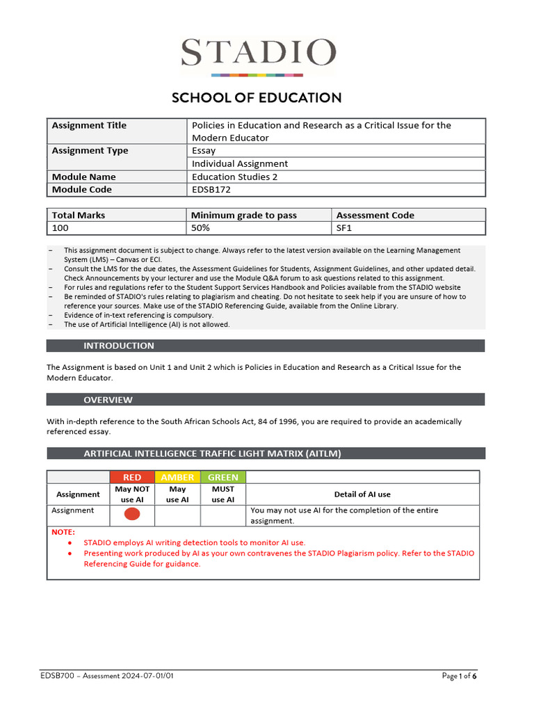 STADIO Assignment Template - EDSB172 - SF1 2024 (1) - 1 | PDF