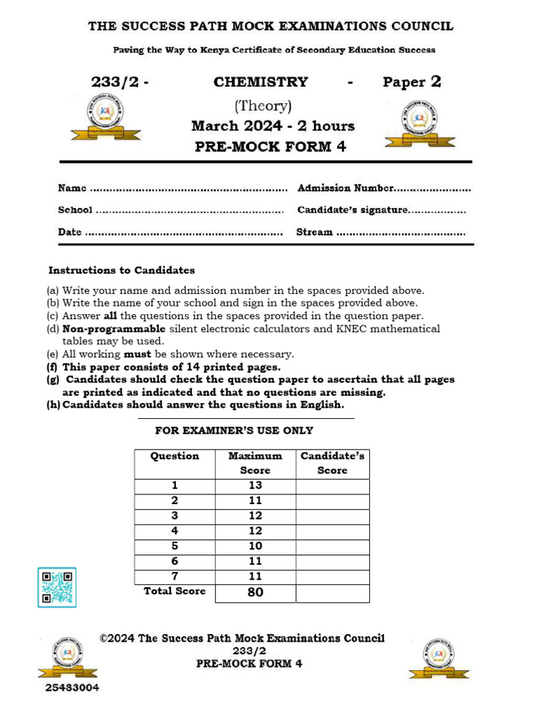 Chem Pp2 Qs Pre-Mock 2024 | PDF