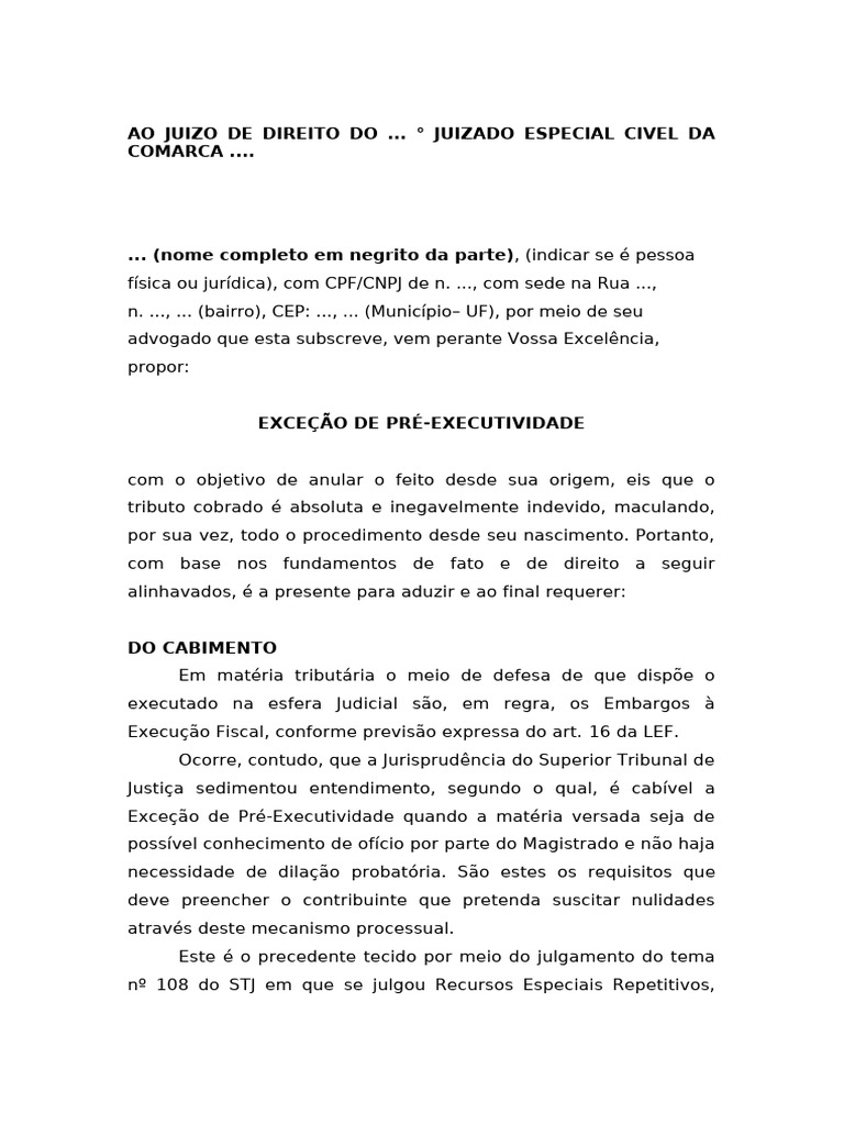 Modelo de Exceção de Pré-Executividade | PDF