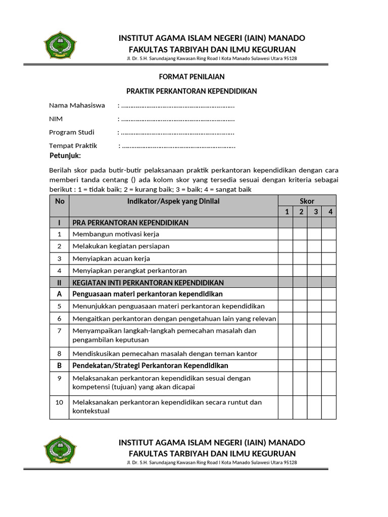 INSTRUMEN PENILAIAN PRAKTIK ADMINISTRASI_MPI[1] | PDF