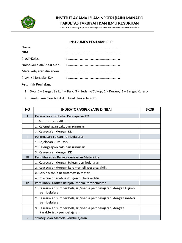 Instrumen Penilaian Praktik Mengajar | PDF