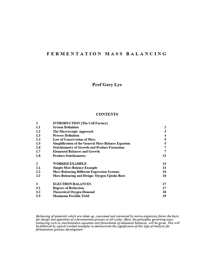 Week 7a - Fermentation Mass Balancing Notes | PDF