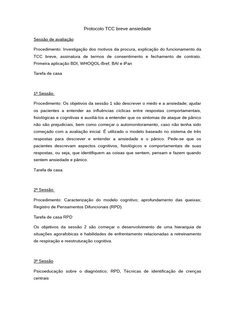Protocolo TCC Breve Ansiedade | PDF