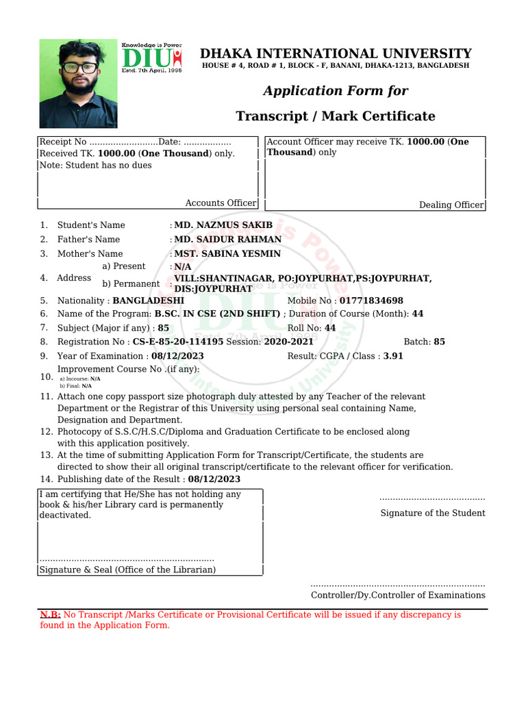 transcript-mark-certificate-form | PDF