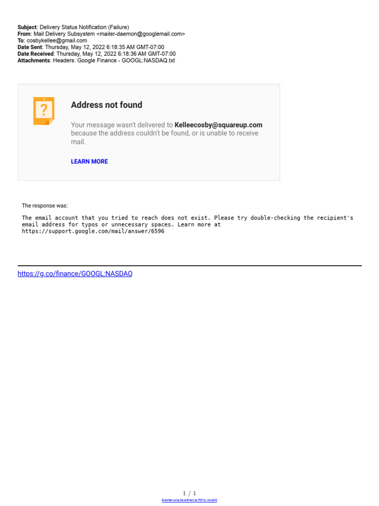 2022 05 12 Delivery Status Notification (Failure) | PDF