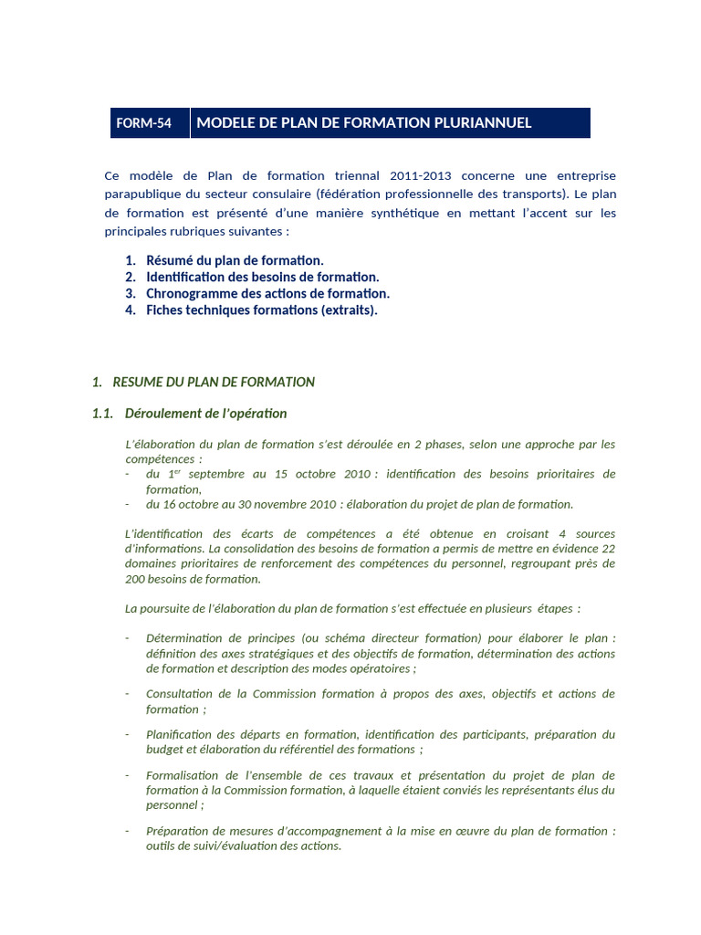 Formulaire Modele de Plan Pluriannuel Formation | PDF