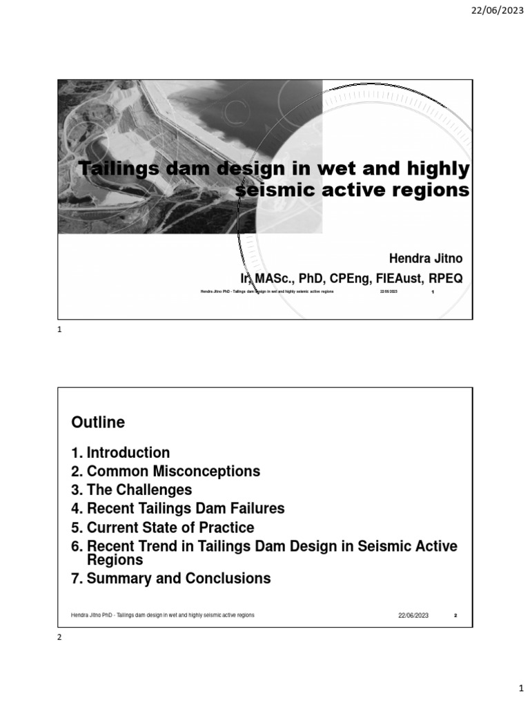 Tailings Dam Design in Wet and Seismic Active Regions | PDF | Dam | Environmental Engineering