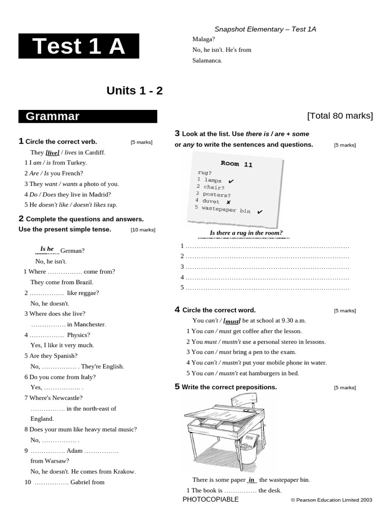 Test 1A ELEMENTARY | PDF
