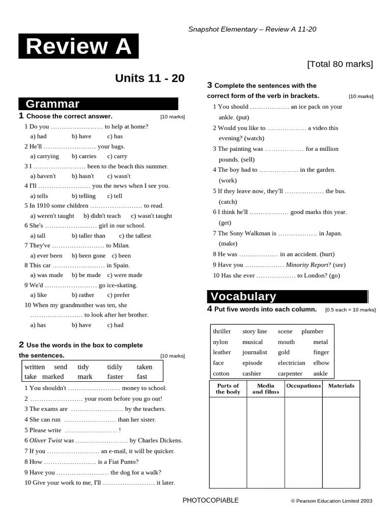 Review A Units 11-20 ELEMENTARY | PDF