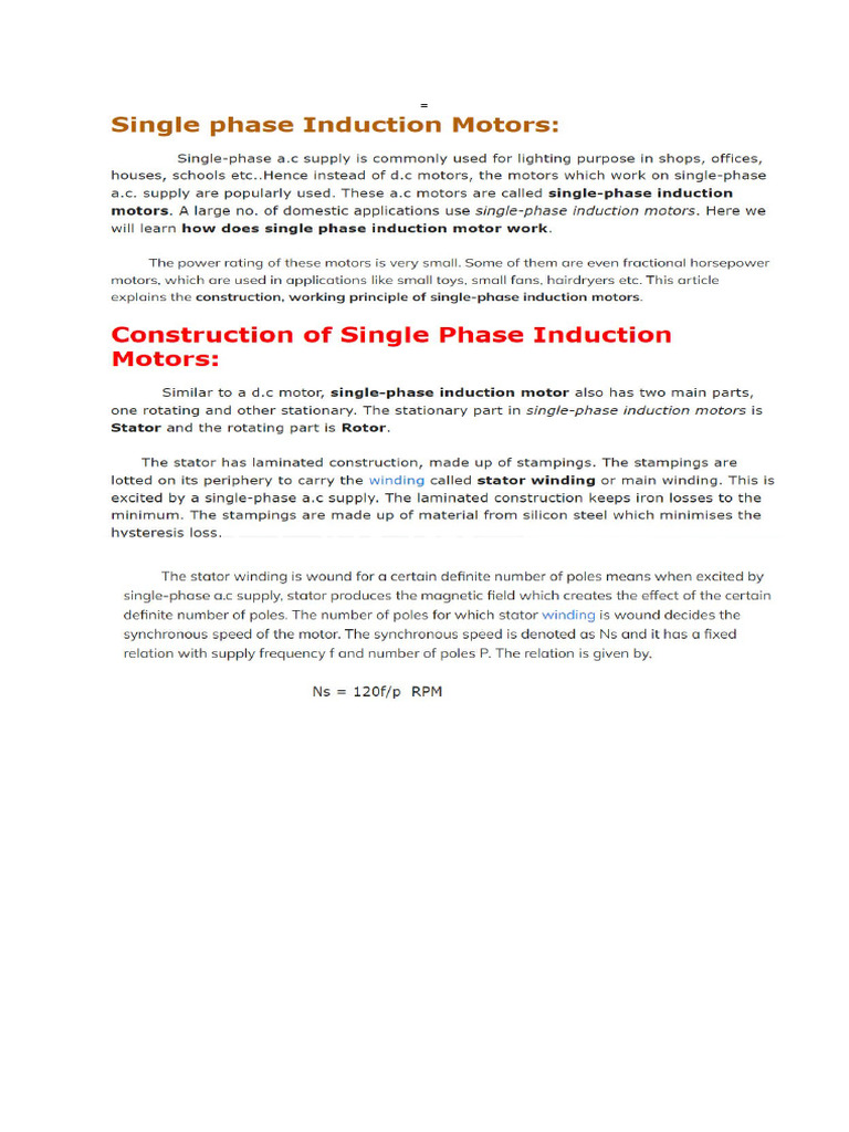 Single Phase Induction Motor | PDF