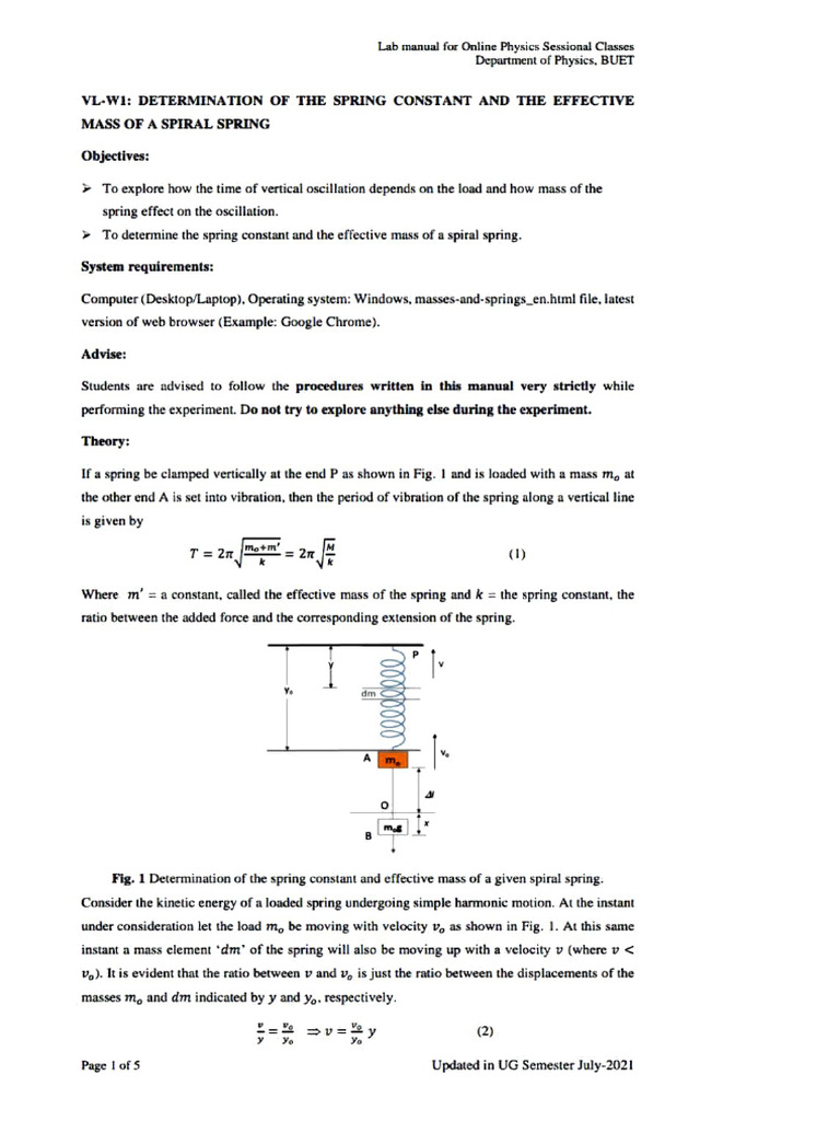 Determination of spring constant by using Oscillation method | PDF