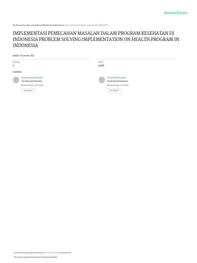 Implementasi Pemecahan Masalah Dalam Program Kesehatan Di Indonesia ...