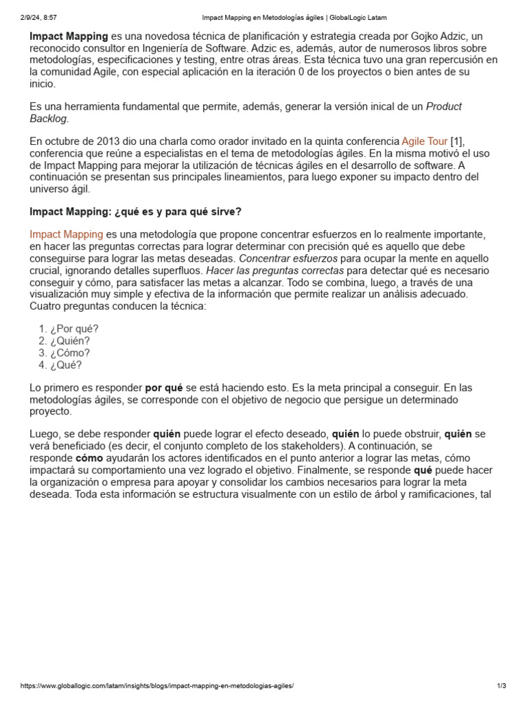 Impact Mapping en Metodologías Ágiles - GlobalLogic Latam | PDF