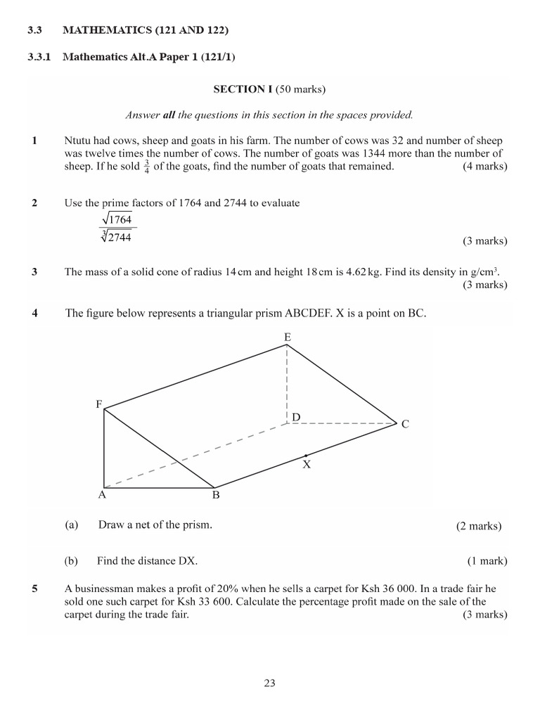 2014 Kcse Mathematics QS Papers | PDF