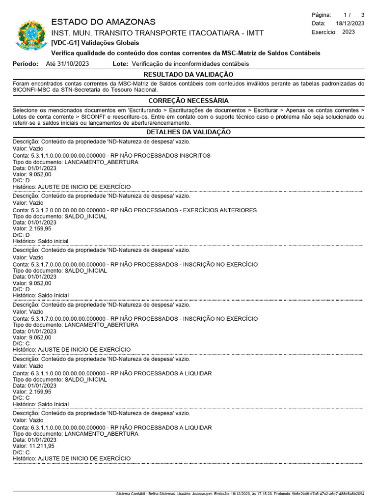 VDCG1 Validaes Globais IMTT | PDF