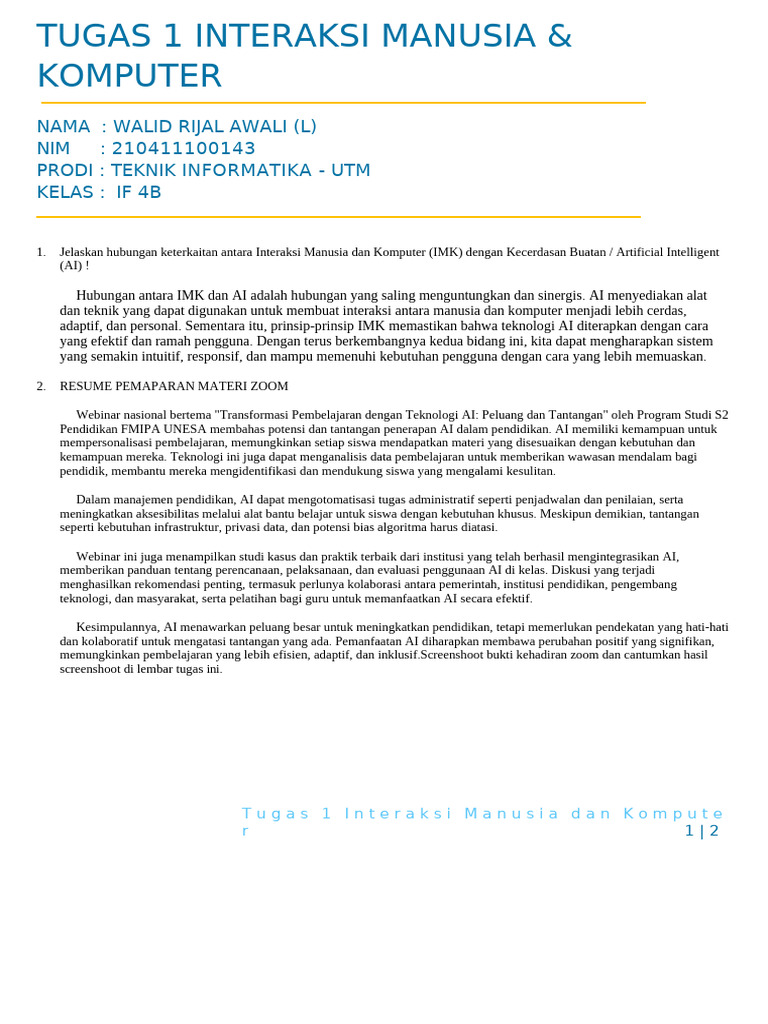 21-143 Walid Rijal Awali Tugas 2 IMK | PDF