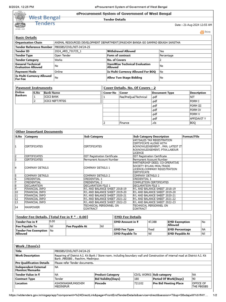 Eprocurement System of Government of West Bengal | PDF