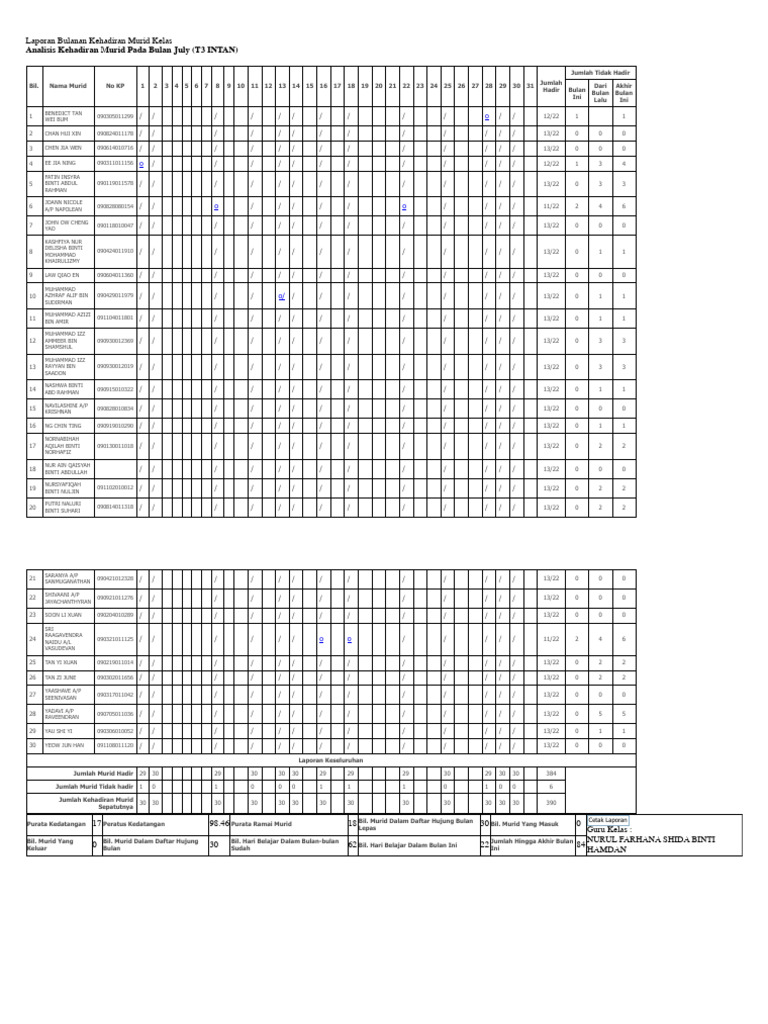 Pangkalan Data Murid BLN 7 3 Int | PDF