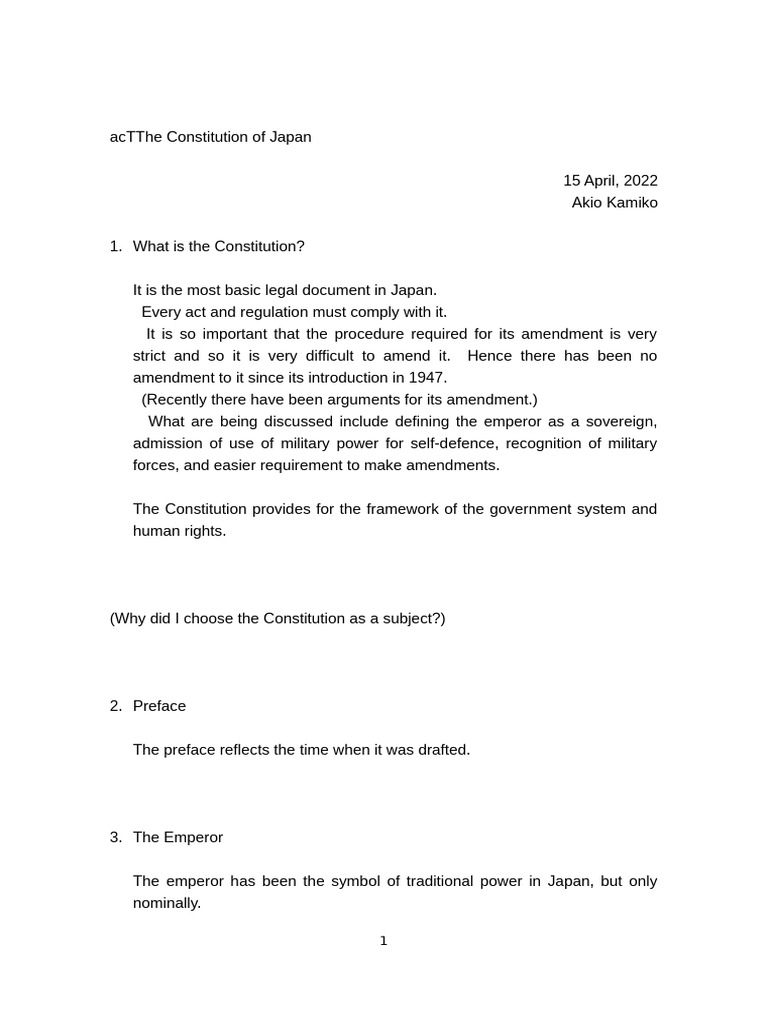 Constitution of Japan 2022 S 1 | PDF