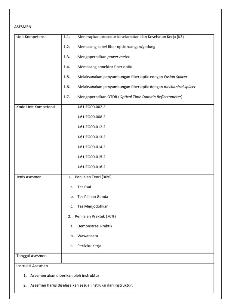 Buku Asesmen Jointer | PDF | Optical Fiber | Optical Devices