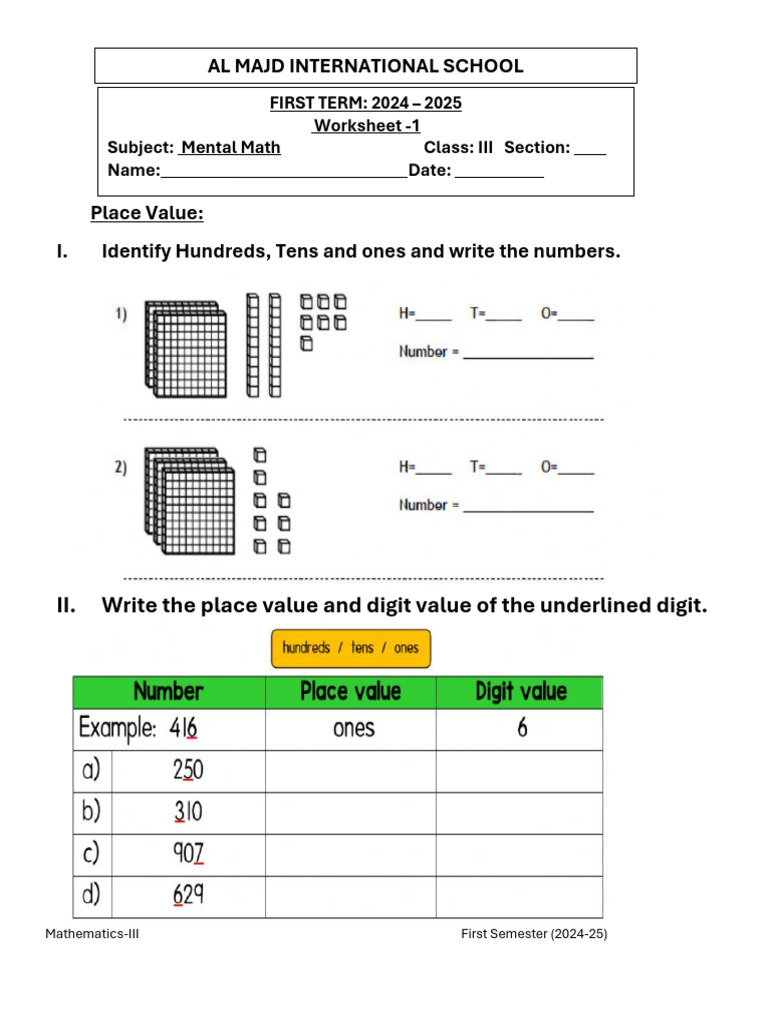 Grade 3 First Term 24 - 25 - All Subjects - Worksheets | PDF
