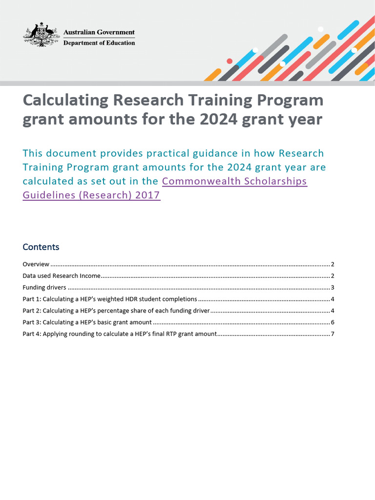 Calculating Research Training Program Grant Amounts | PDF