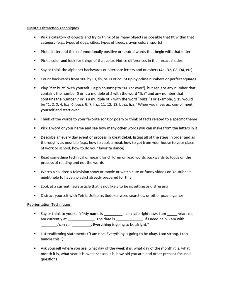 Mental Distraction Techniques | PDF