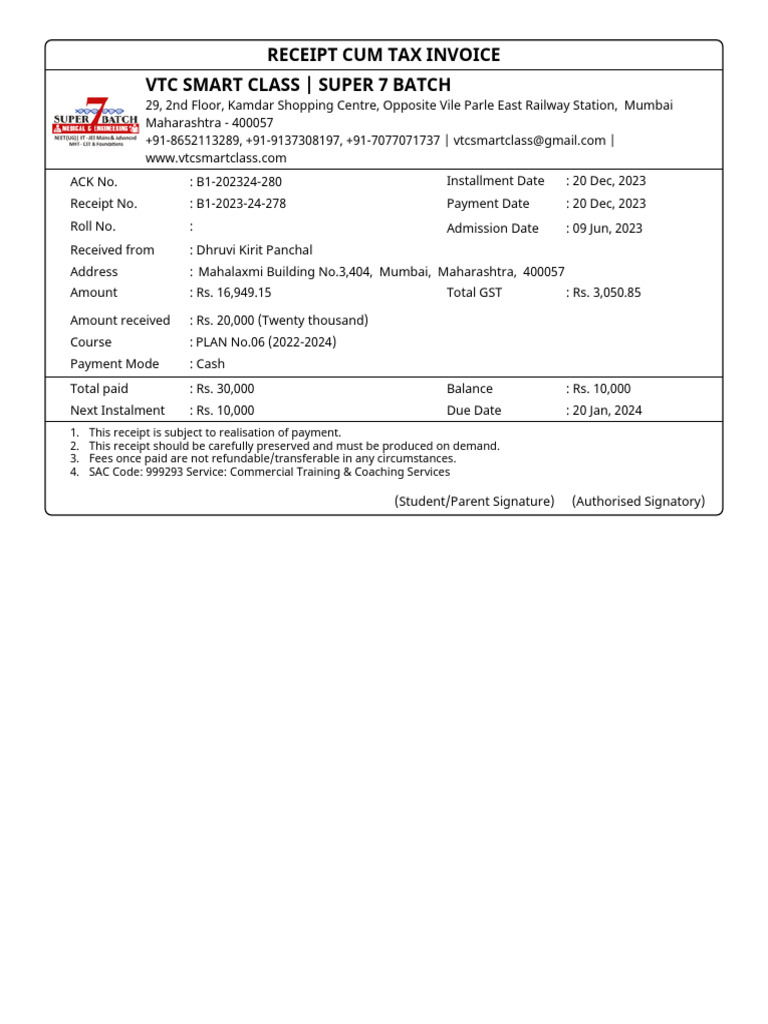 Fees Receipt 8552034 | PDF