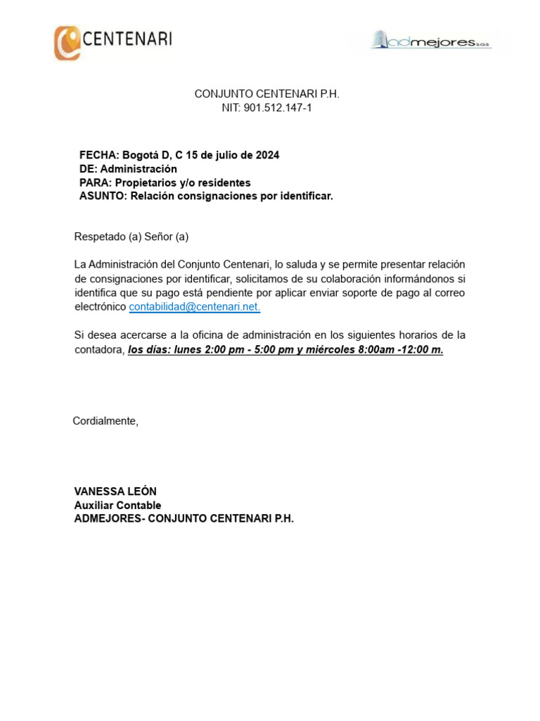 CONSIGNACIONES POR IDENTIFICAR | PDF