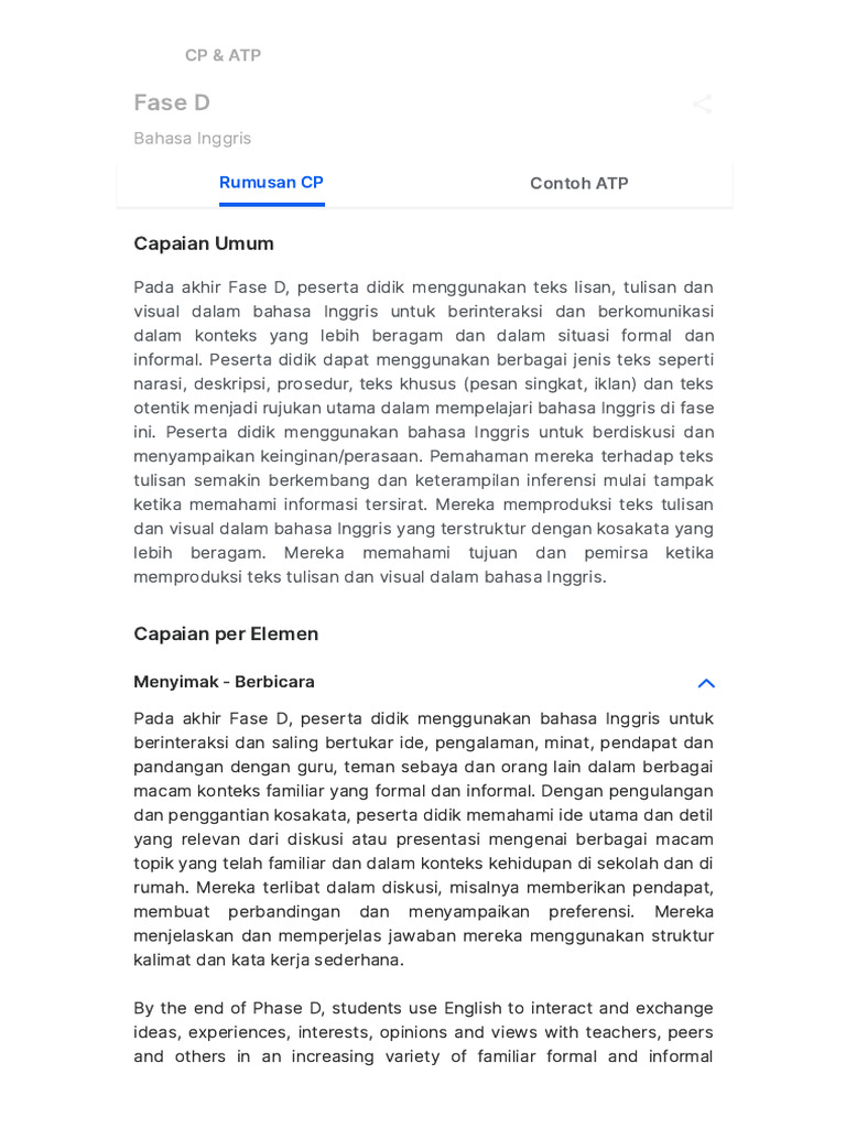 CP & ATP - Bahasa Inggris Fase D | PDF