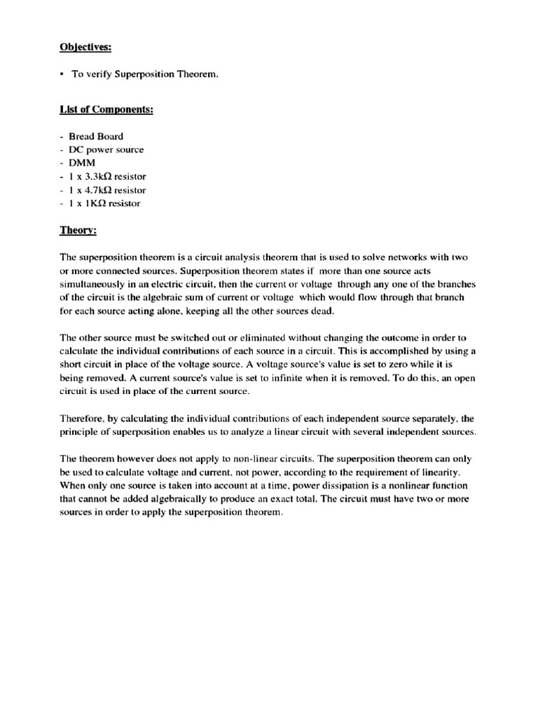 Verification of Superposition Theorem | PDF | Electrical Network | Science & Mathematics