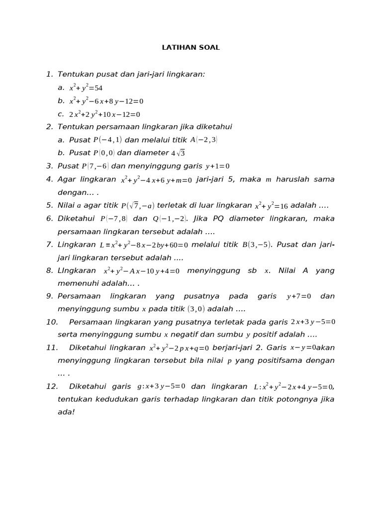 Latihan Soal Persamaan Lingkaran | PDF