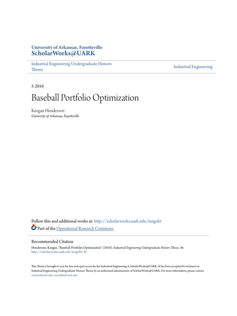 Henderson (2016) (Thesis) Baseball Portfolio Optimization | PDF