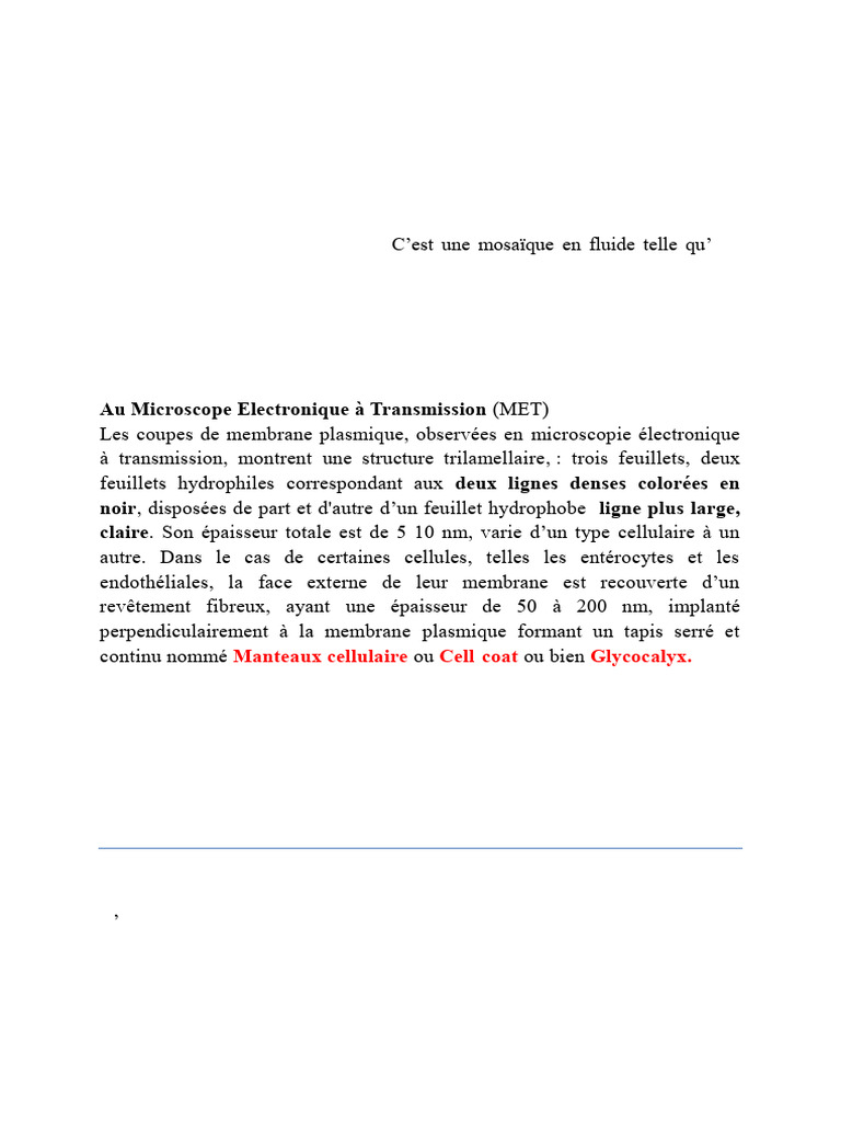 La Membrane Plasmique - Definition | PDF