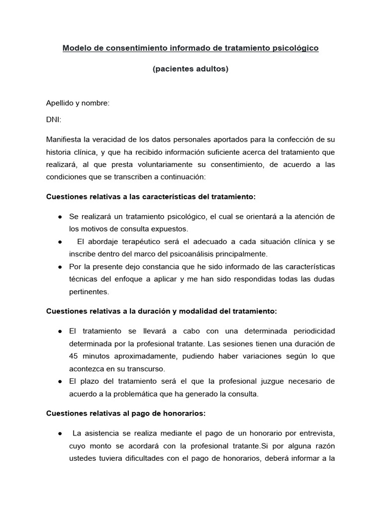 Modelo Consentimiento Informado (CI) | PDF