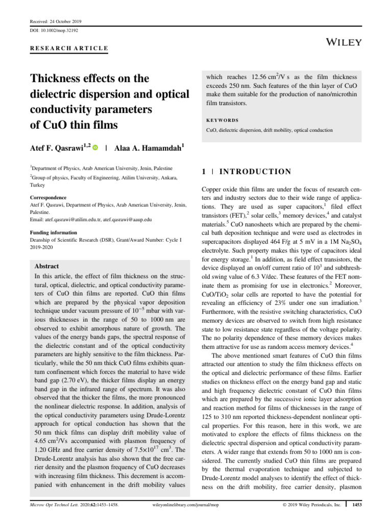 Thickness Effects On The Dielectric Dispersion and | PDF