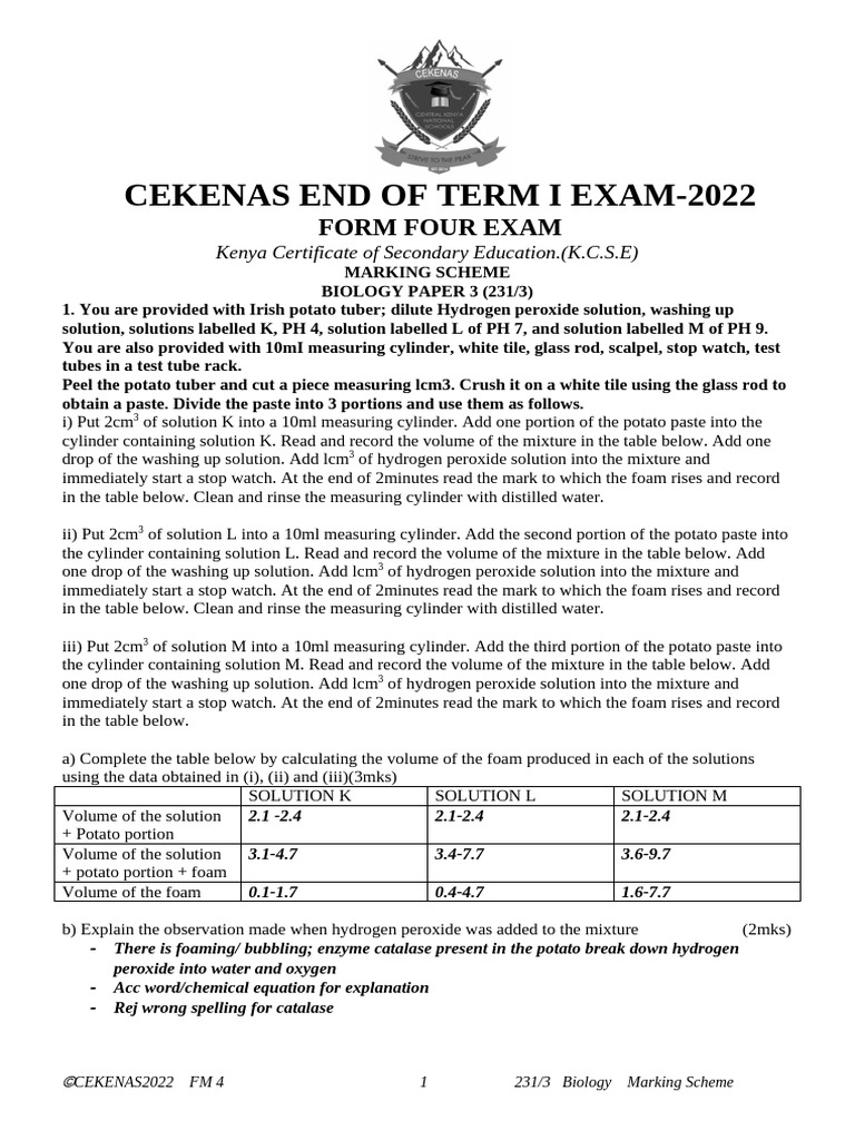 Biology Pp3 Marking Scheme | PDF