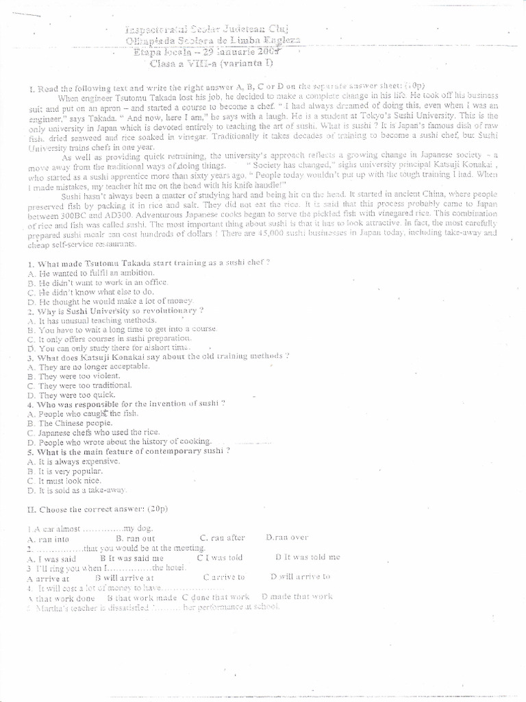 Subiecte Olimpiada Clasa A VIII A | PDF