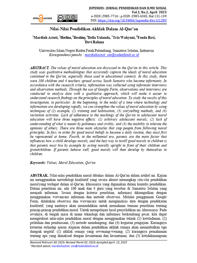 Nilai-Nilai Pendidikan Akhlak Dalam Al-Qur'an | PDF