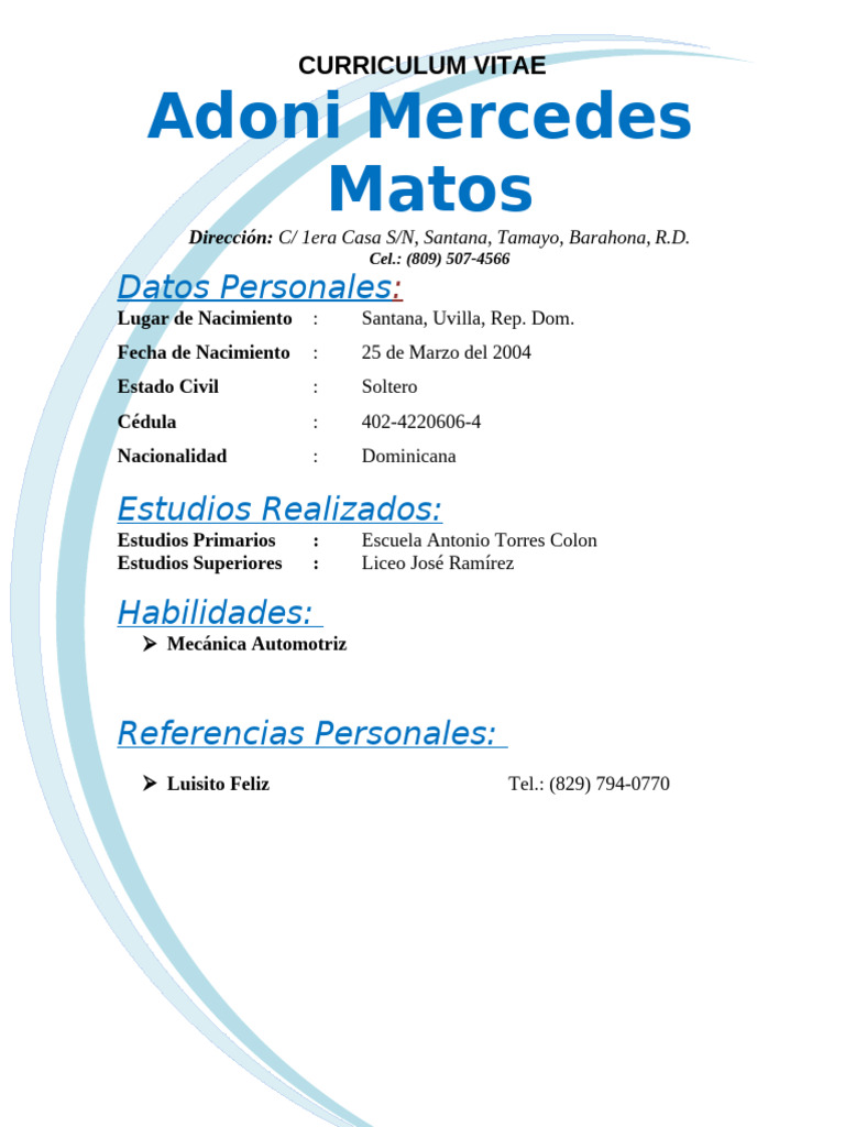 Curriculum Vitae Adoni Mercedes Matos | PDF