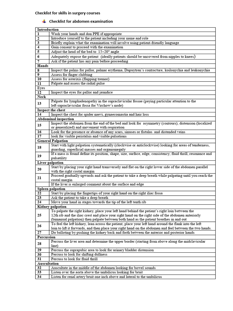 Checklists For Surgery Courses Skills | PDF