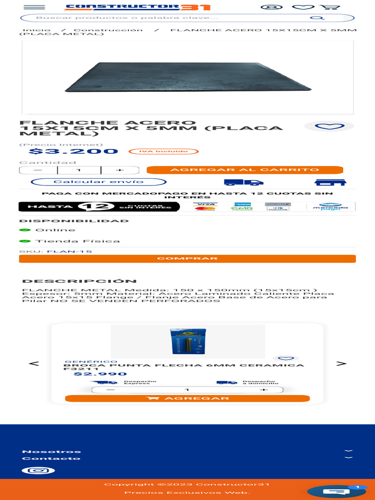 Flanche Acero 15X15CM X 6MM (Placa Metal) | PDF