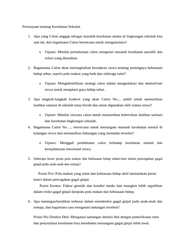 Pertanyaan Untuk Debat Duta Lingkungan Dan Kesehatan SMPN 99 | PDF