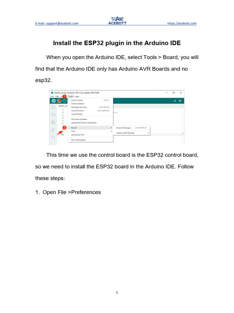 Install The ESP32 Plugin in The Arduino IDE | PDF