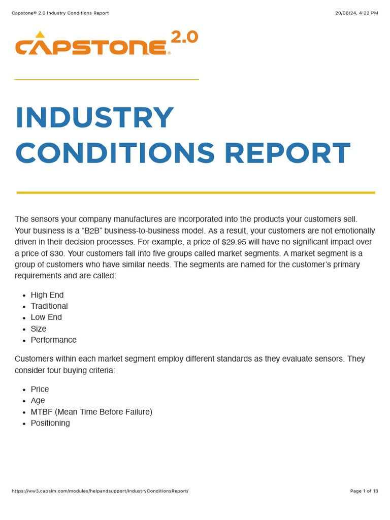 Capstone® 2.0 Industry Conditions Report | PDF | Market Segmentation